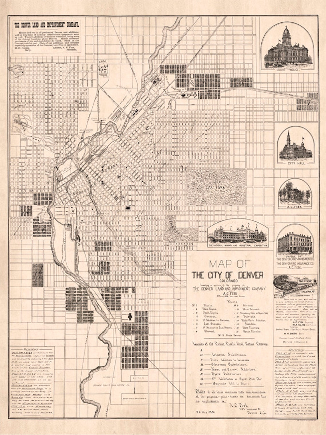 Map of Denver Old City Plan Restored Wall Map of Denver - Etsy