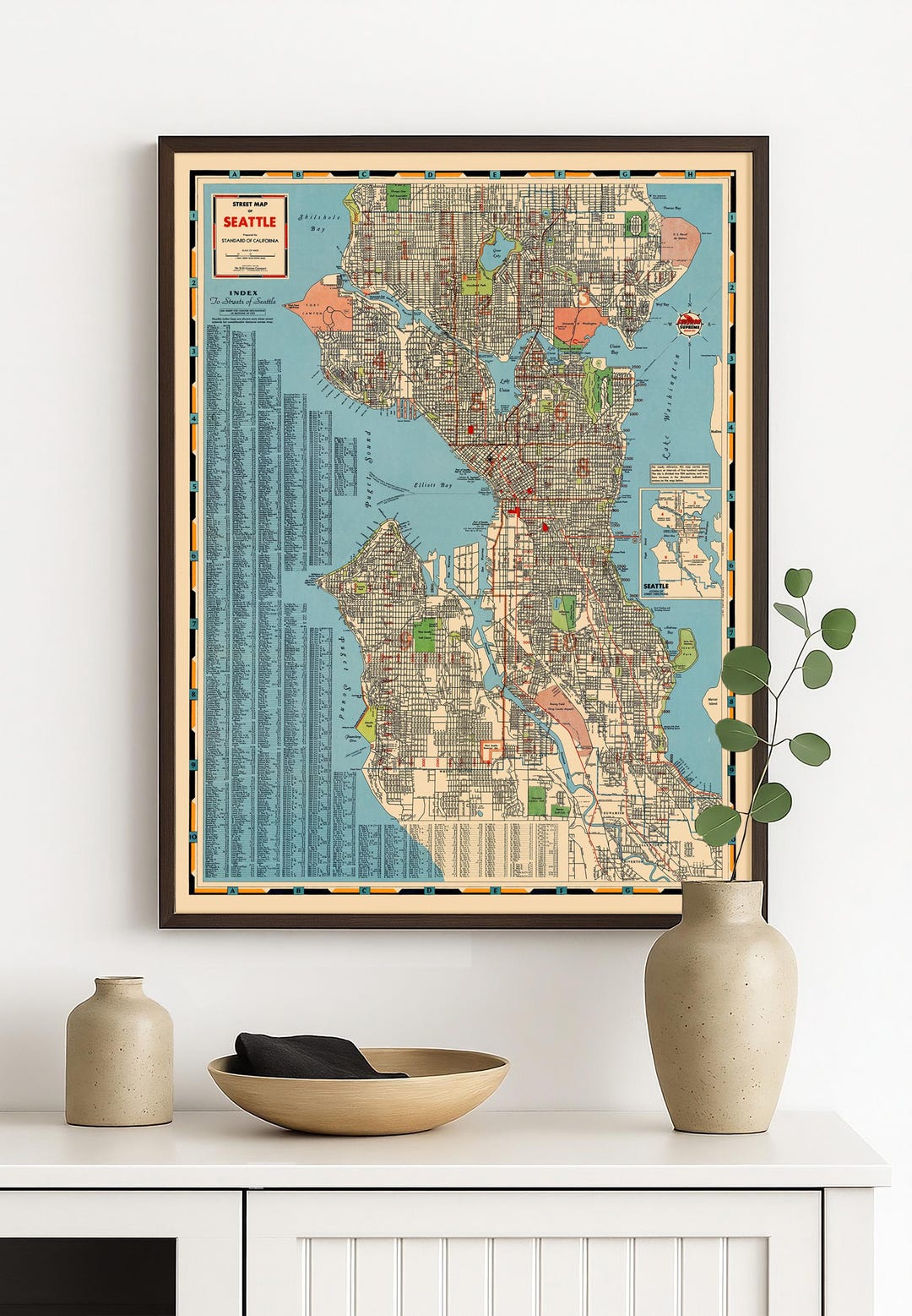 Seattle Vintage Street Map From 1947 | Middle Century Old Street Guide ...