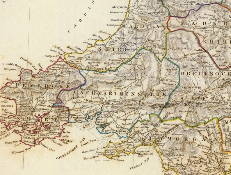 Wales Map - Historical Map of Wales - Wall Map Print on Paper or Canvas ...