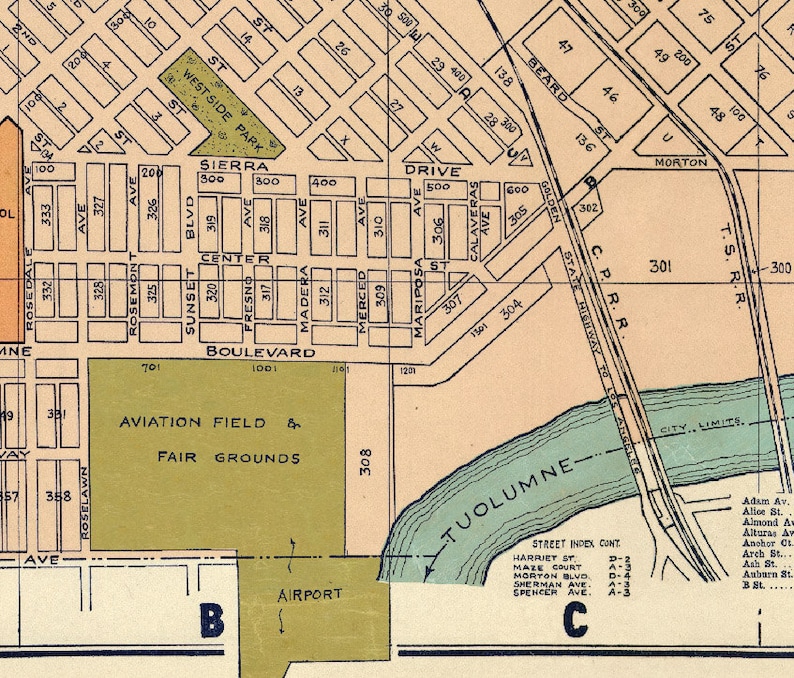 Old map of Modesto Vintage city plan restored Fine print | Etsy