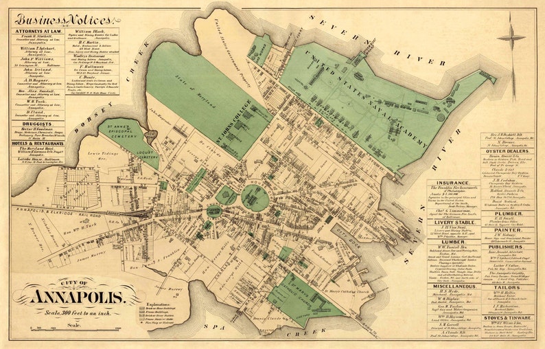 Old Map of Annapolis maryland Old City Plan Restored - Etsy