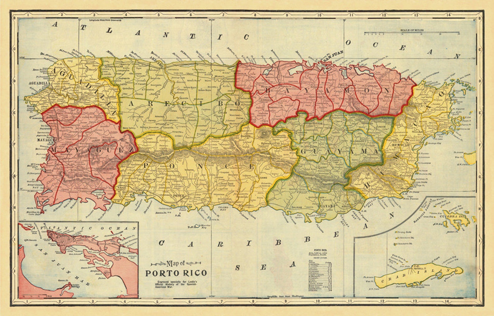 Puerto Rico map Old map of Porto Rico print Fine | Etsy