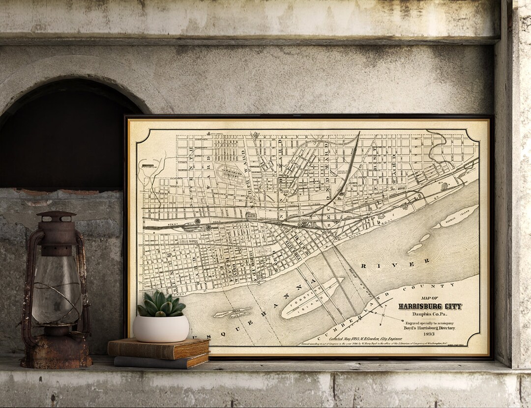 Old Map of Harrisburg - Historical Map in Sepia Tones Fine Print ...