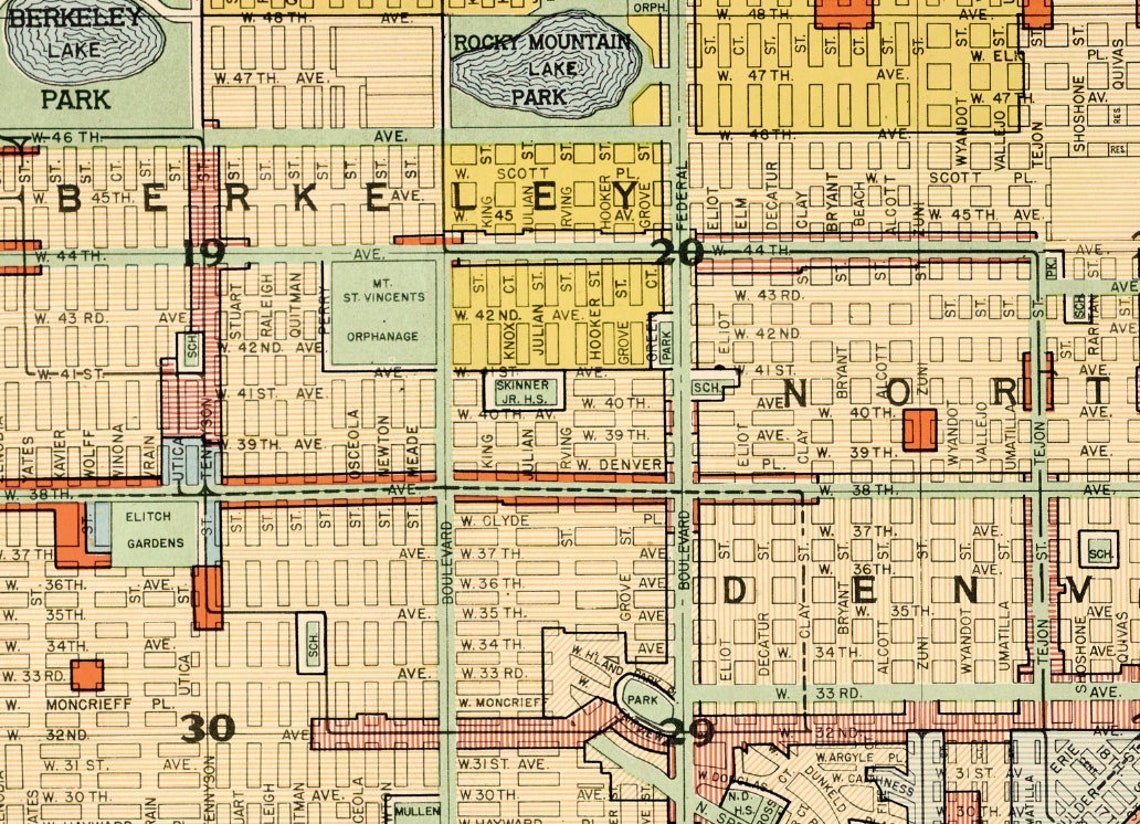 Commercial Map of Denver - Old City Map From 1933, Detailed Map, Wall ...