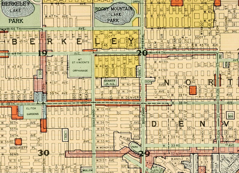 Commercial Map of Denver - Old City Map From 1933, Detailed Map, Wall ...