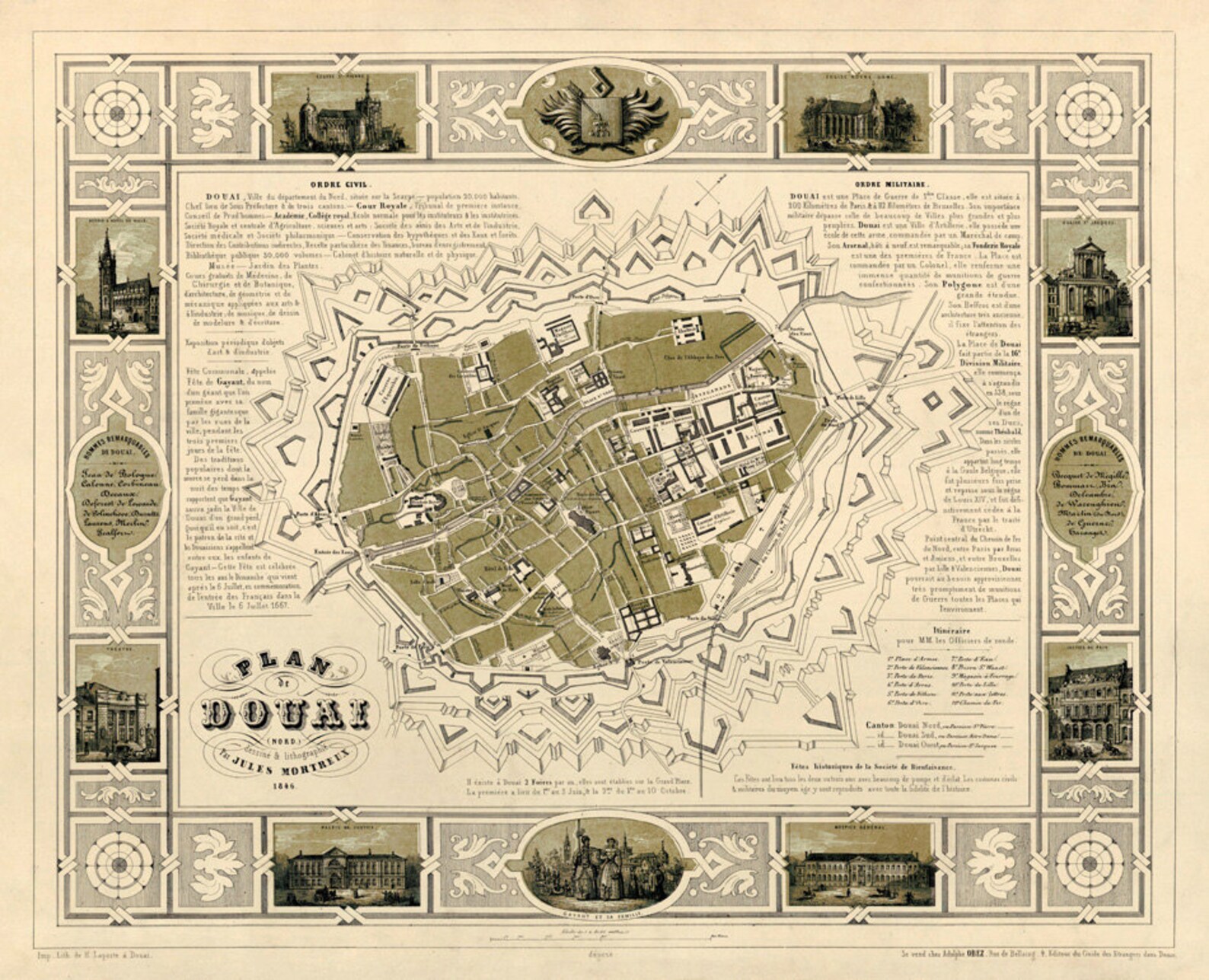 Douai Map Plan De La Ville De Douai france Fine Giclee | Etsy