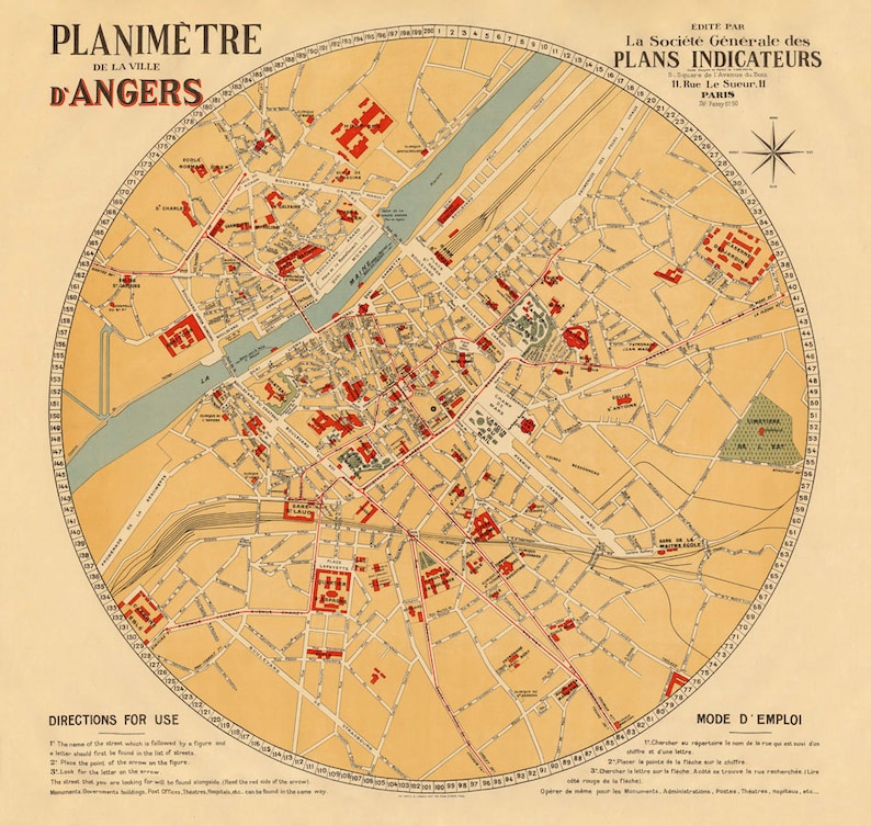 Angers map La carte d'Angers Old map of Angers fine | Etsy