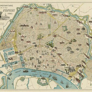 Anvers Map Plan De La Ville D'anvers Old Map of Anvers | Etsy