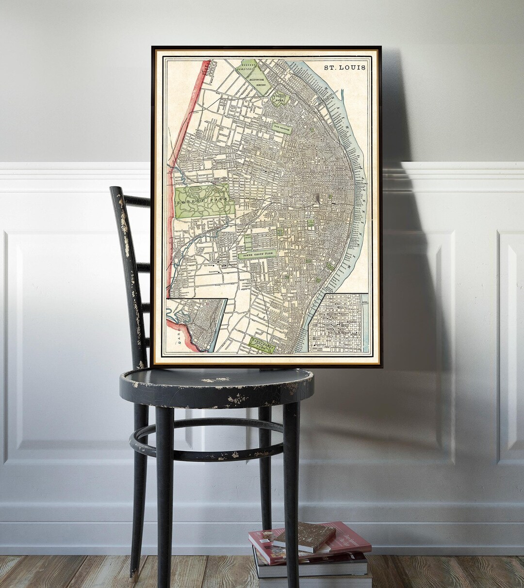 St Louis Map, Old Map of Saint Louis, Fine Reproduction on Paper or ...