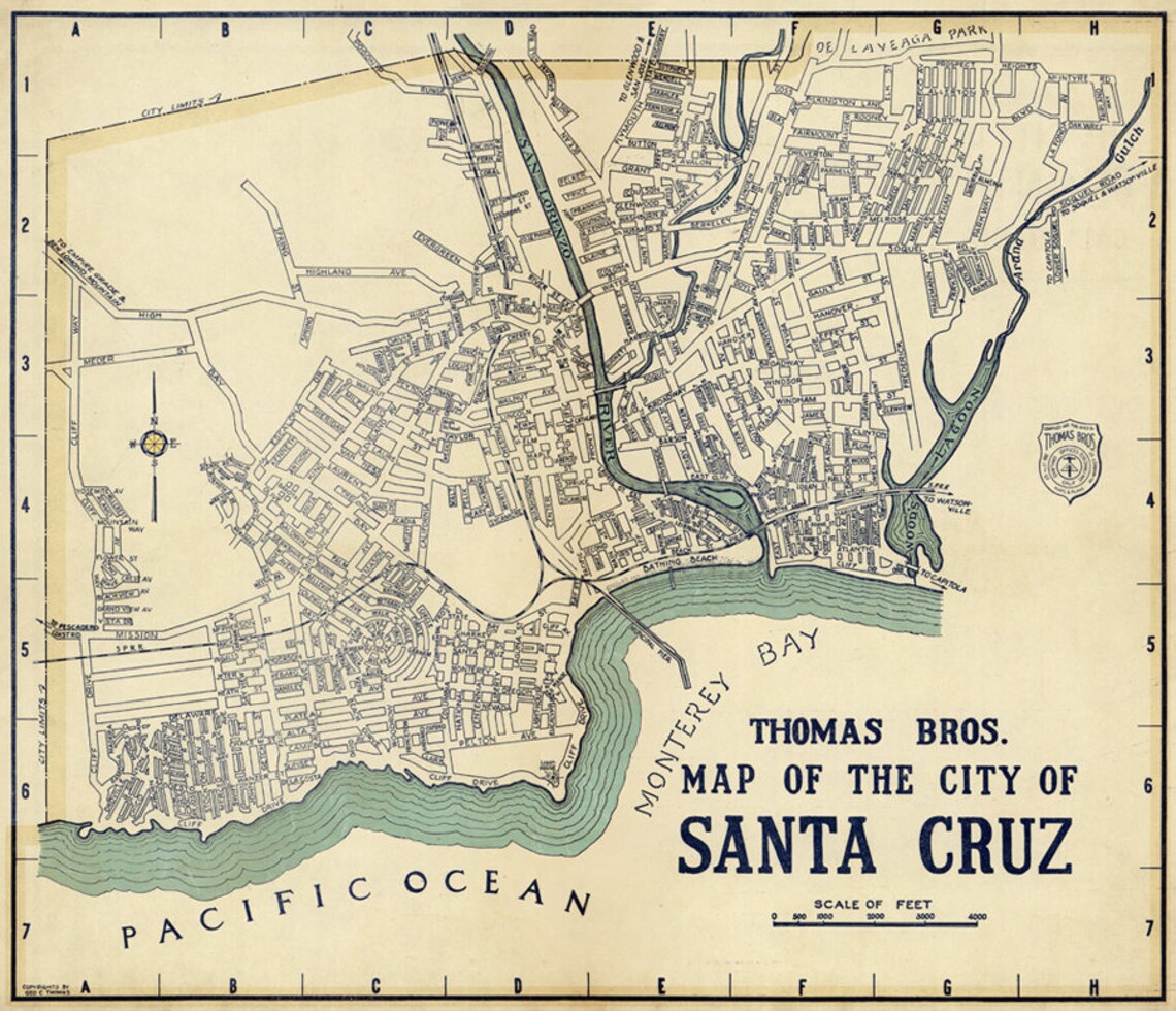 Map of Santa Cruz california Old Map Restored Fine - Etsy