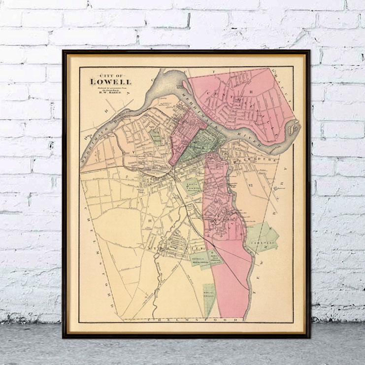 Lowell Map (massachusetts) - Old Map of Lowell Print - Fine Print on ...