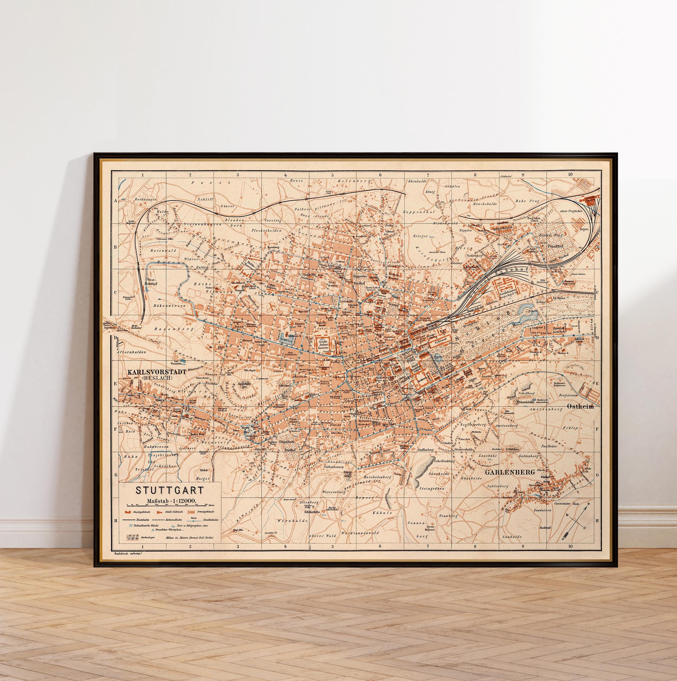 Stuttgart Map - Old Map of Stuttgart Fine Reproduction - Stuttgart ...
