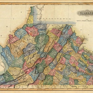 Virginia Map - Vintage Map of Virginia Reproduction - Old Map Print on ...