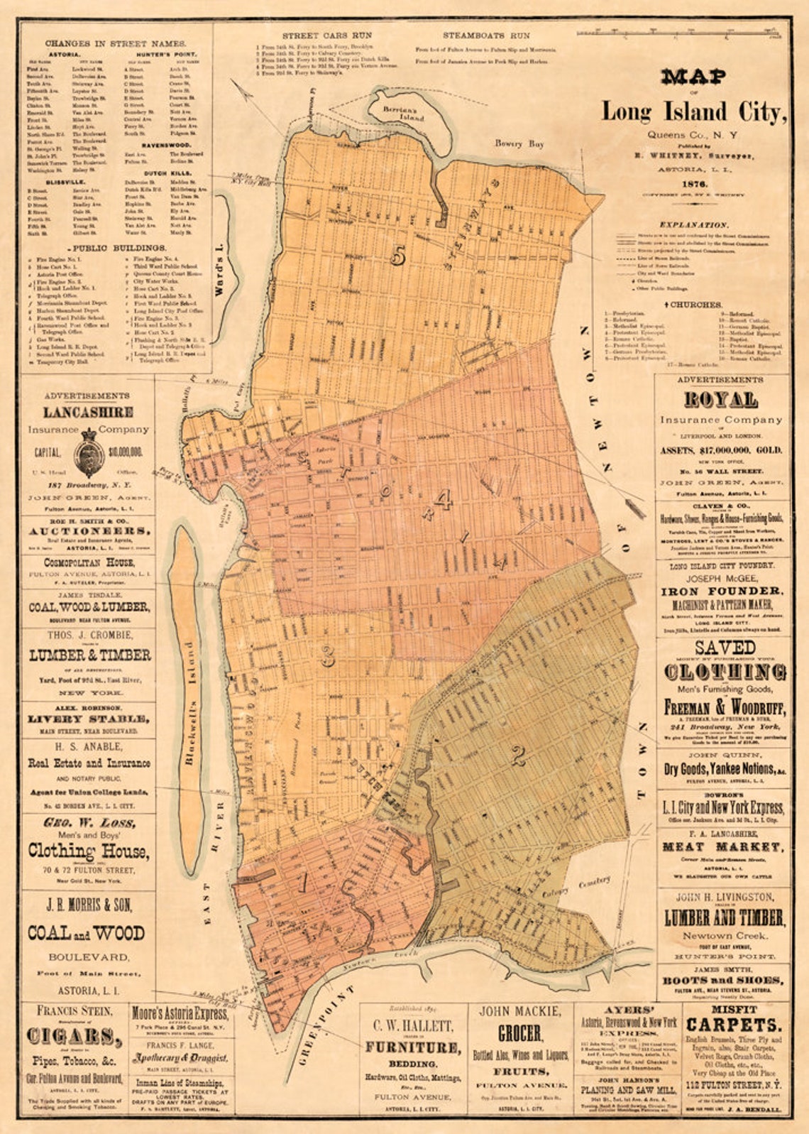 Old Map of Long Island City Wonderful Old City Plan - Etsy
