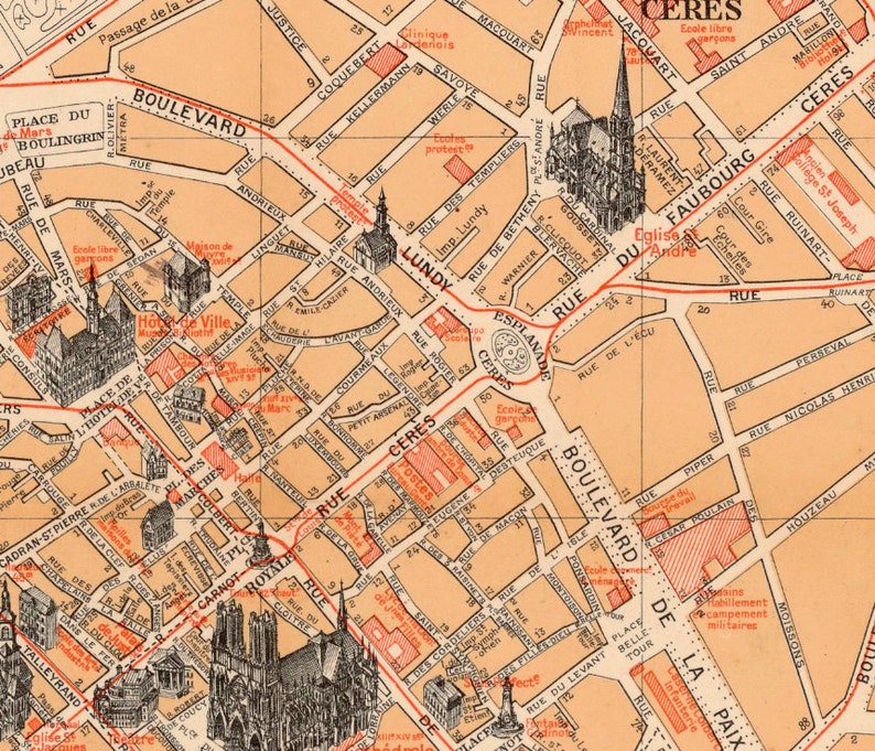 Plan de Reims Plan monumental de Reims belle impression - Etsy France