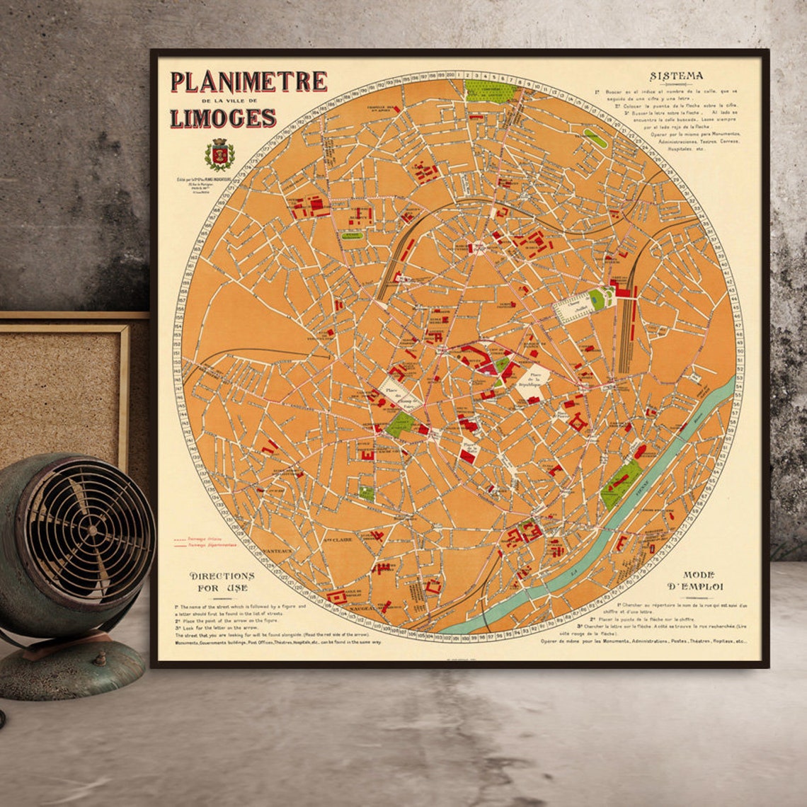 Map of Limoges Vieille Carte De Limoges Vintage Map Fine - Etsy