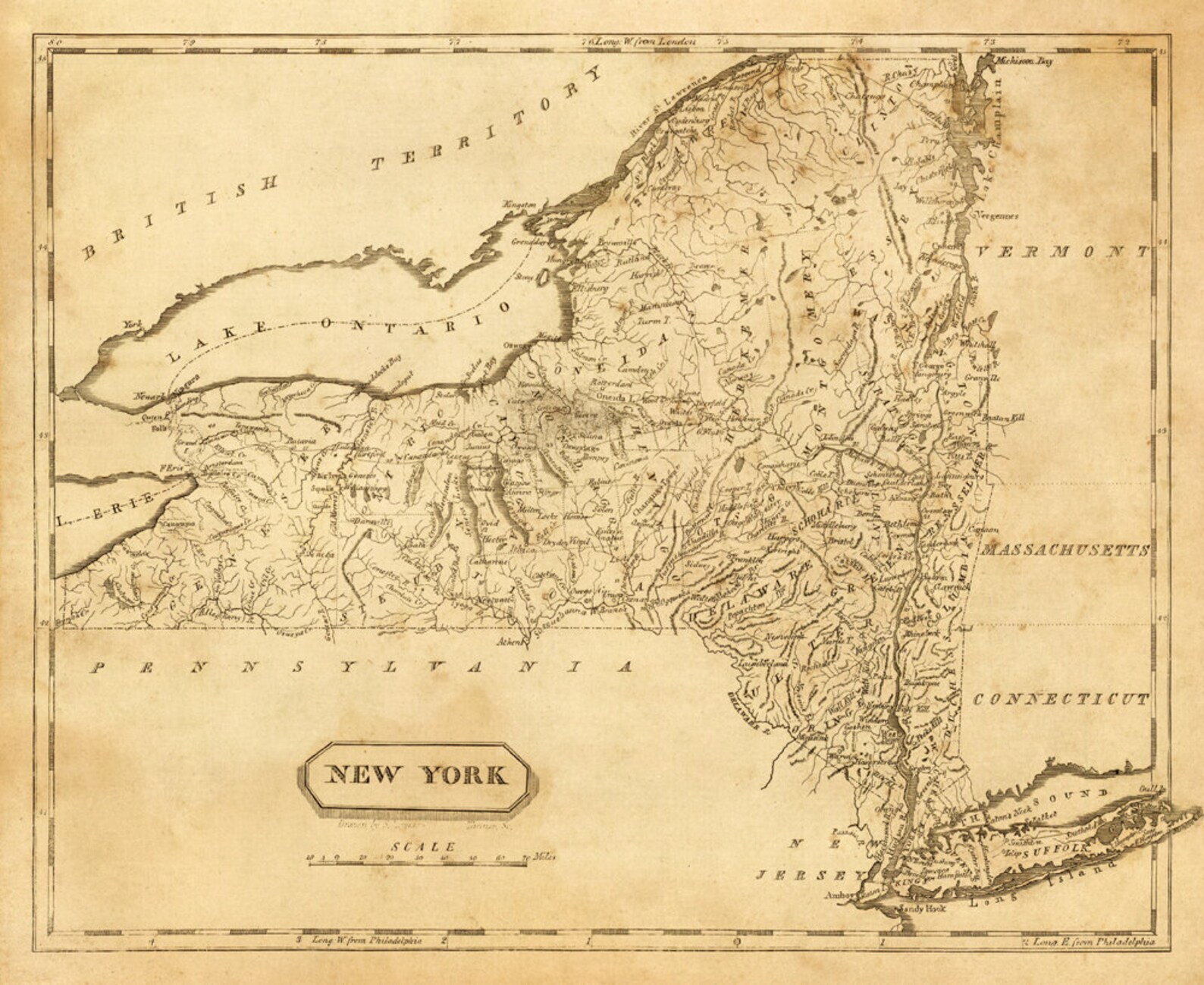 New York State Map Vintage Style Old Map Reproduction - Etsy