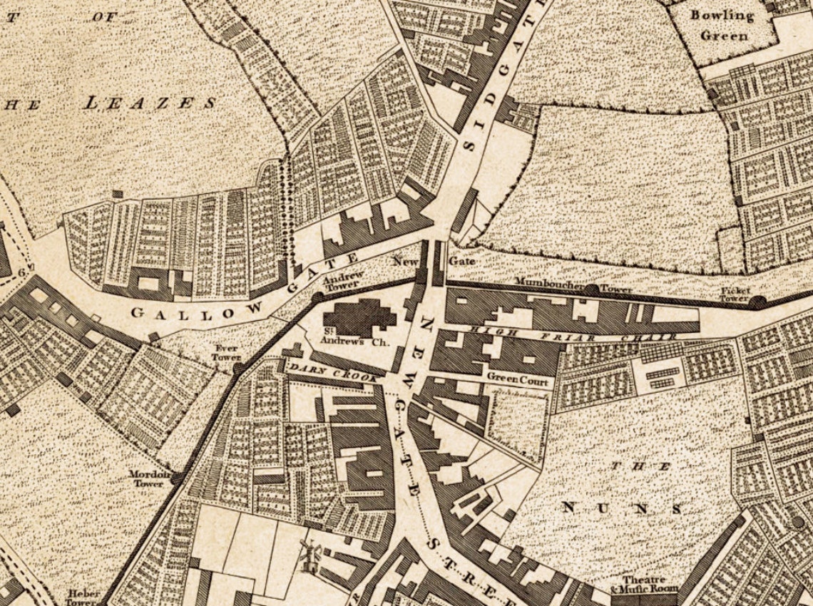 Newcastle on Tyne and Gateshead map Antique map restored | Etsy
