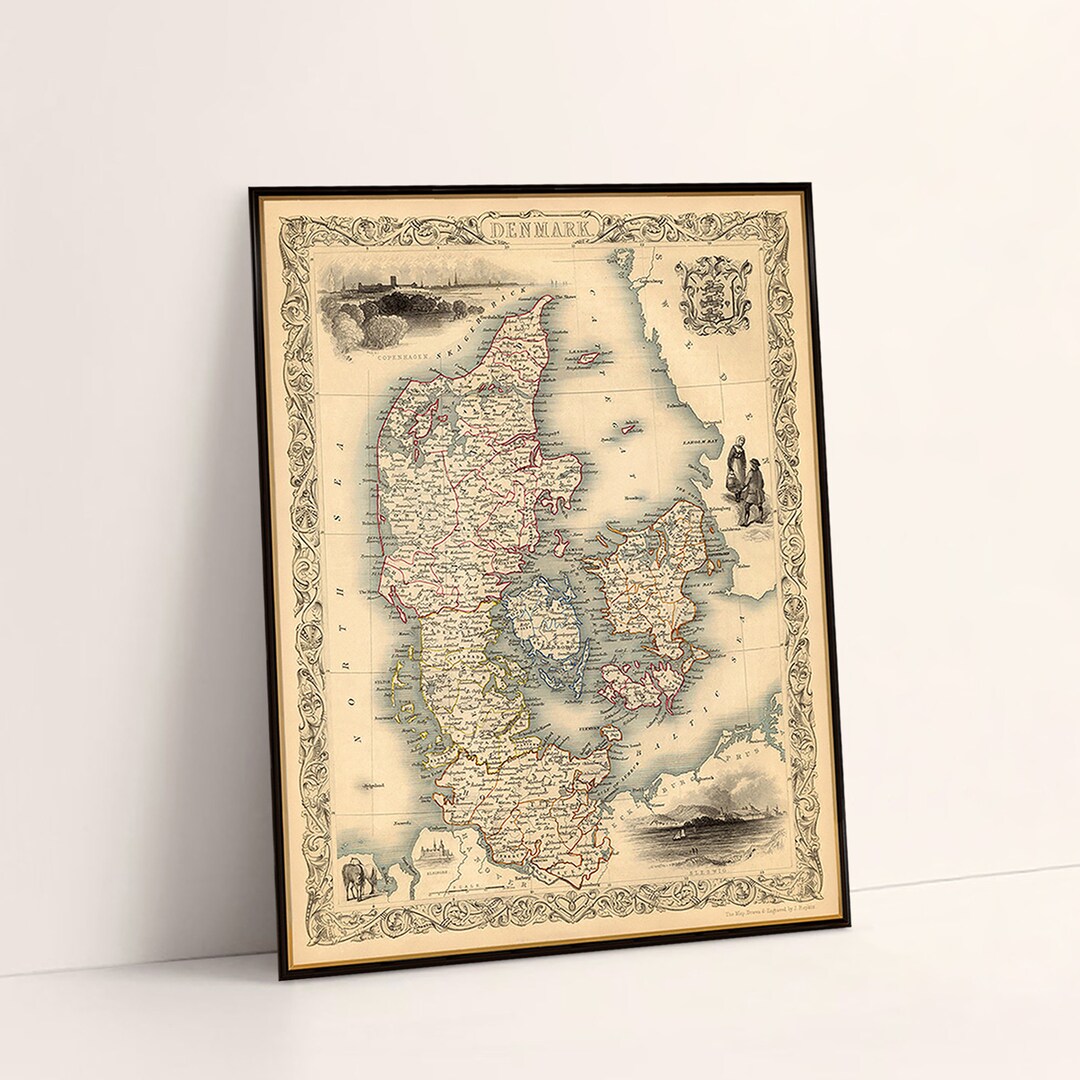 Antique Map, Old Map of Denmark, Vintage Map Showing Sleswig and ...