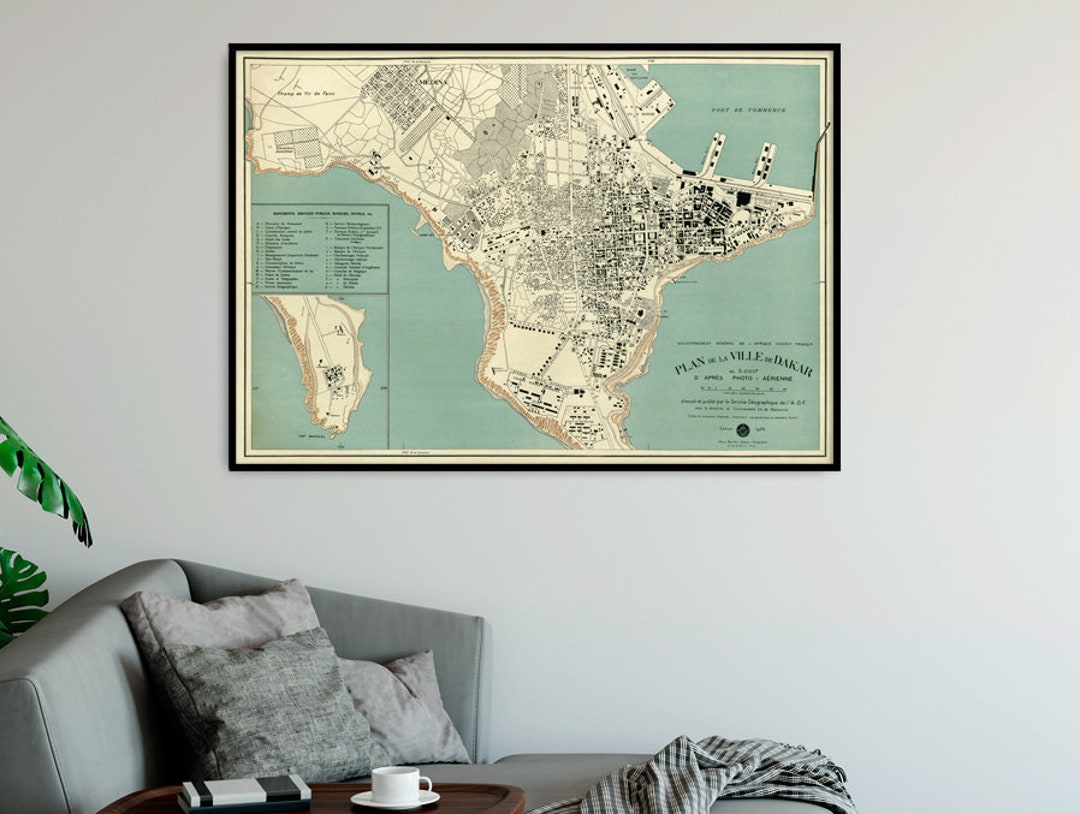 Dakar Map - Old Map of Dakar Reproduction - Archival Print on Paper or ...
