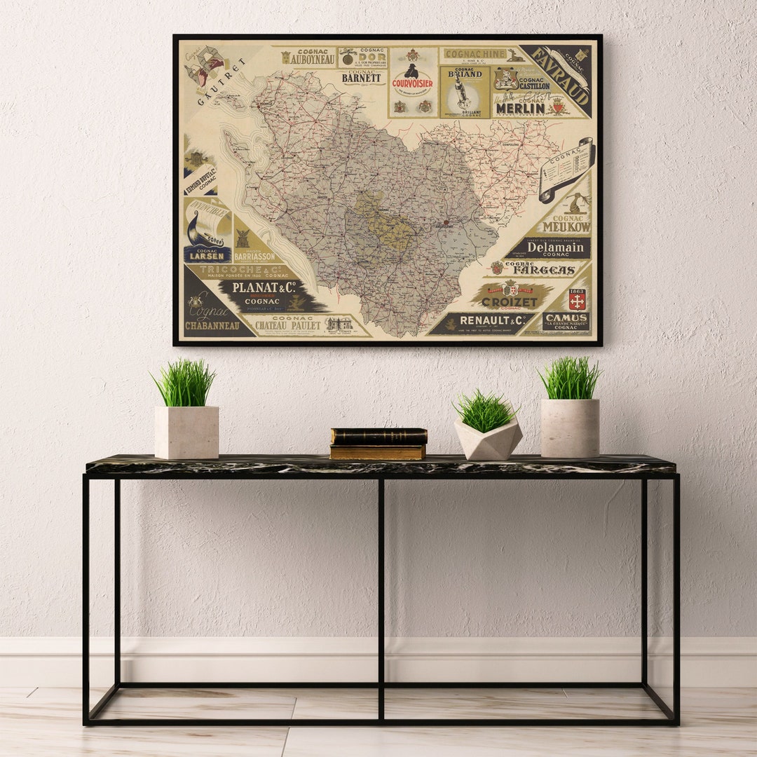 The Cognac Country Map - Vintage Map of the Cognac Area (france ...