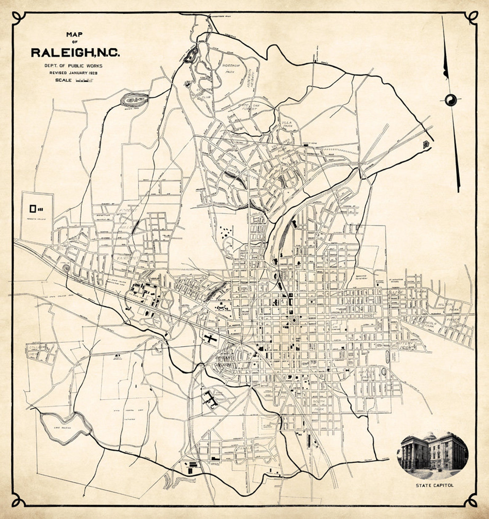 Raleigh Map Old Map of Raleigh From 1928 Fine Print on - Etsy