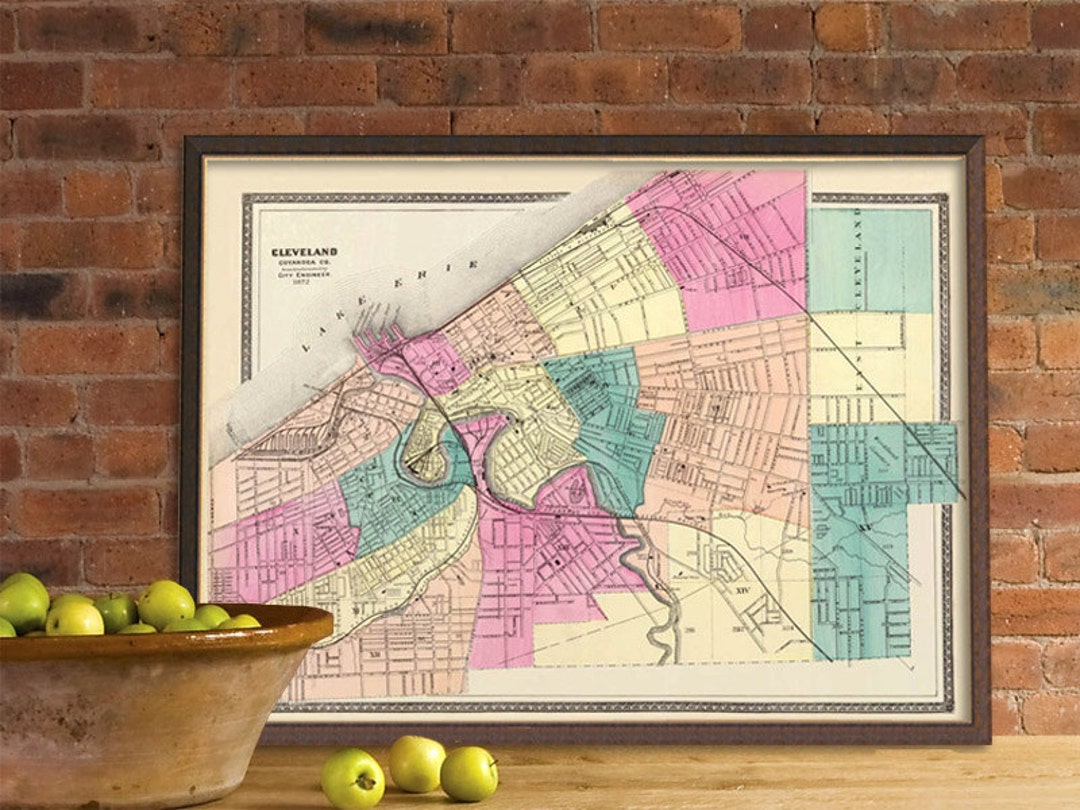 Cleveland Map - Old Map of Cleveland Giclee Reproduction - Restored Map ...