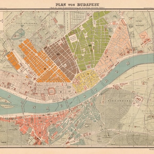 Historical Map of Budapest (hungary), Old City Plan Fine Print, Vintage ...