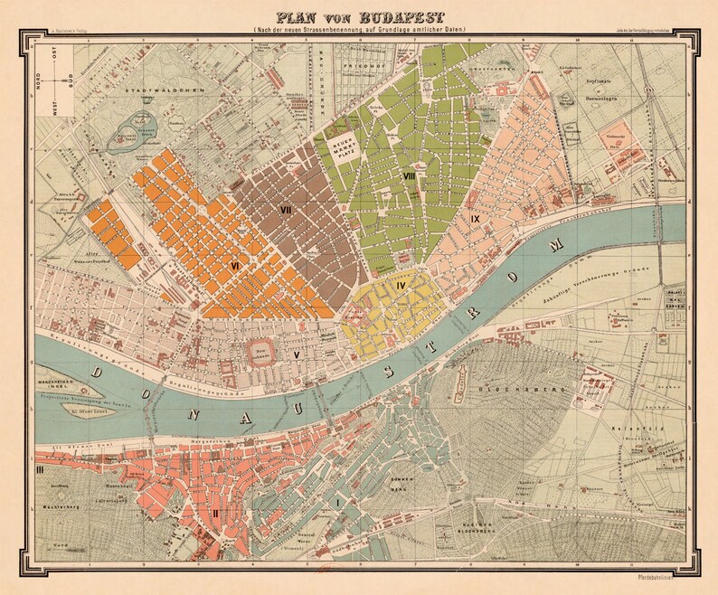 Historical Map of Budapest (hungary), Old City Plan Fine Print, Vintage ...