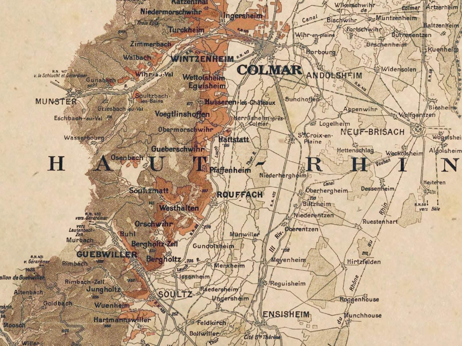 Alsace Vineyards - Wine Map of Alsace - Vignoble D'alsace - Vintage Map ...