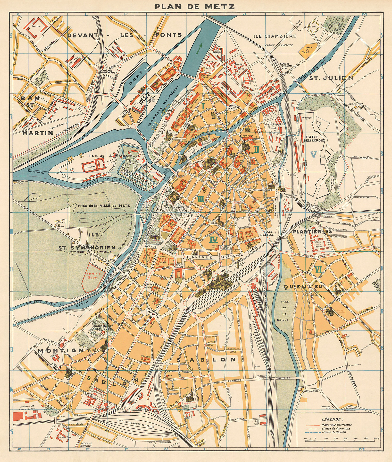 Map of Metz (france), Old City Plan From 1930, Giclee Fine Print ...