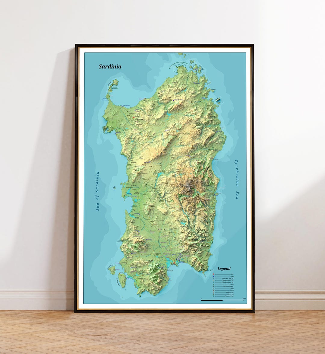 Physical Map of Sardinia With a Shaded Relief Effect, Very Detailed, Travel Map Gift - Etsy