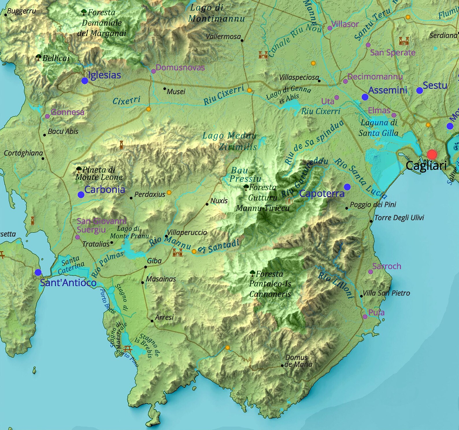 Physical Map of Sardinia With a Shaded Relief Effect, Very Detailed ...