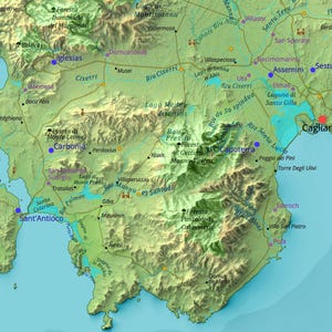 Physical Map of Sardinia With a Shaded Relief Effect, Very Detailed ...