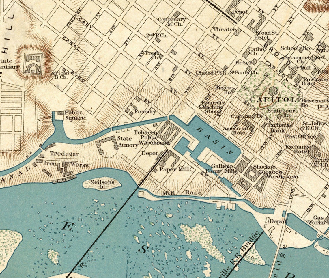 Old Map of Richmond Historical Map Reproduction on Paper or - Etsy