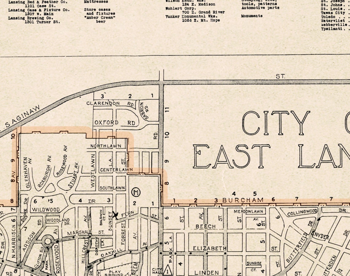Lansing and East Lansing Old Map - Large City Plan Restored ...