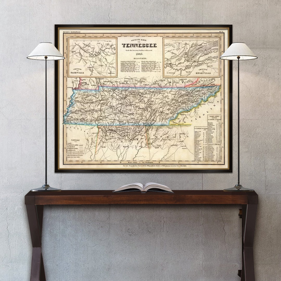 Tennessee Map - Vintage Map of Tennessee Fine Print on Paper or Canvas ...