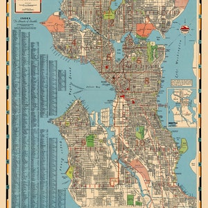 Seattle Vintage Street Map From 1947 | Middle Century Old Street Guide ...
