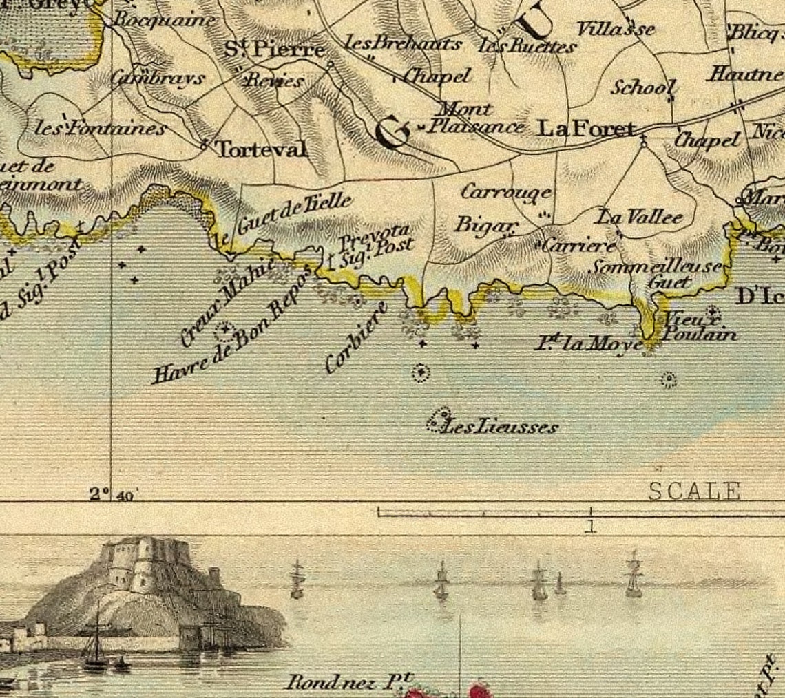 Channel Islands old map Guernsey map Jersey map | Etsy