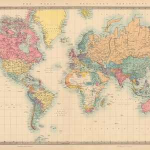Wonderful Map of the World From 1872, World Map Poster, Vintage Style ...