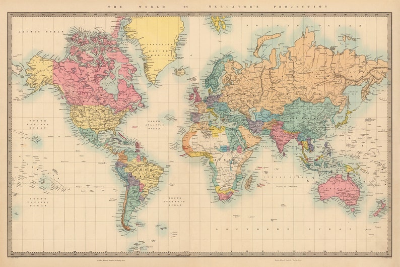 Wonderful Map of the World From 1872 World Map Poster - Etsy