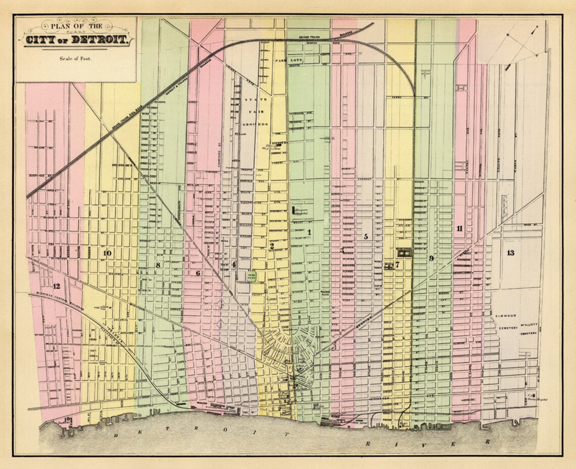 Detroit Map Map of Detroit Archival Reproduction Old Maps - Etsy
