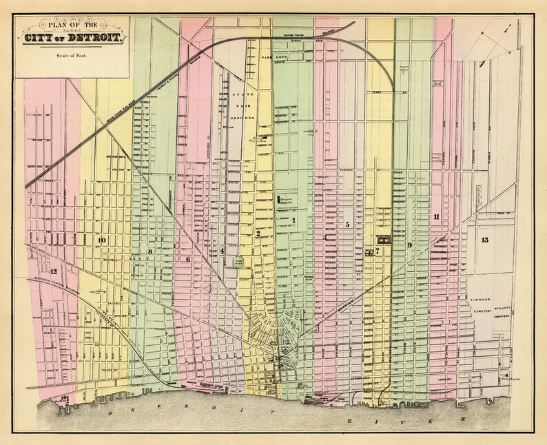 Detroit Map Map of Detroit Archival Reproduction Old Maps - Etsy