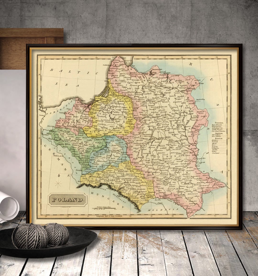 Poland Map - Old Map of Poland Reproduction - Vintage Map of Poland ...