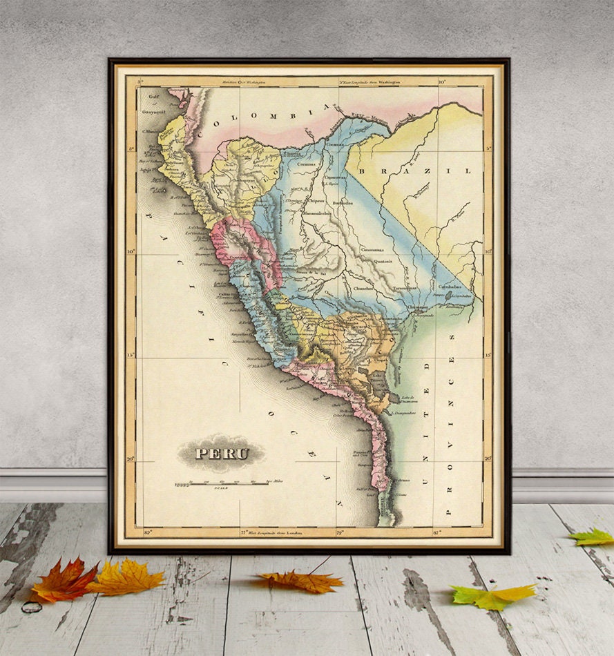 Mapa de Perú Impresión de archivo de mapa antiguo de Perú - Etsy España