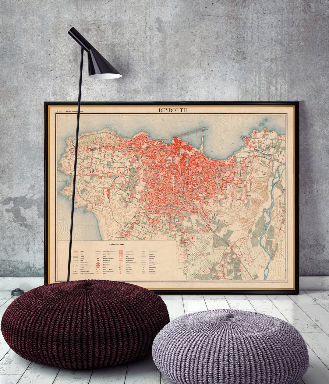 Beirut Map - Old Map of Beyrouth - Vintage Map Restored, Print on Paper ...