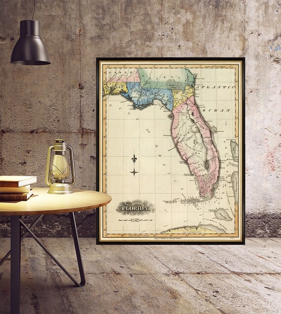 Map of Florida A wonderful reproduction of Florida map | Etsy