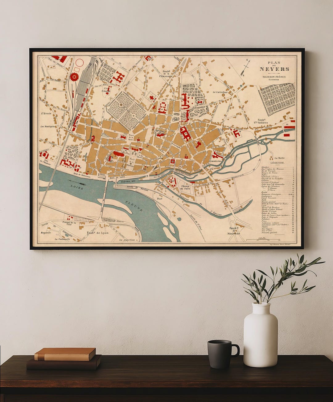 Nevers Vintage Map | Old City Plan Art | Archival Print - Etsy