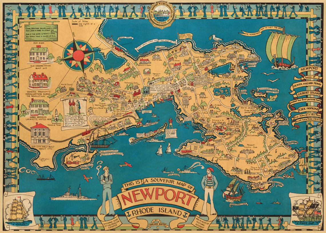 Old Map of Newport Pictorial Map of Newport Large Wall Map - Etsy
