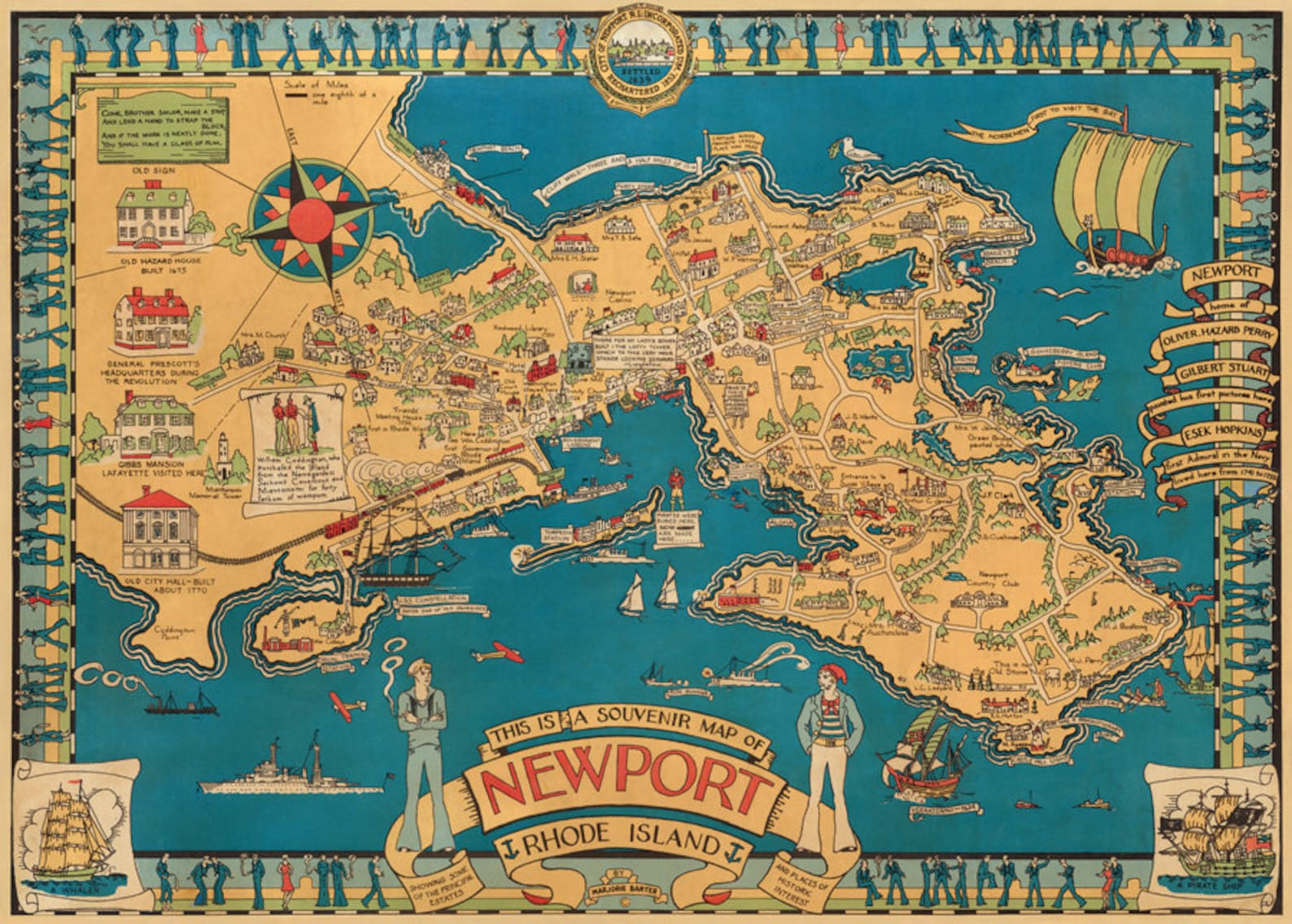 Old Map of Newport Pictorial Map of Newport Large Wall Map - Etsy